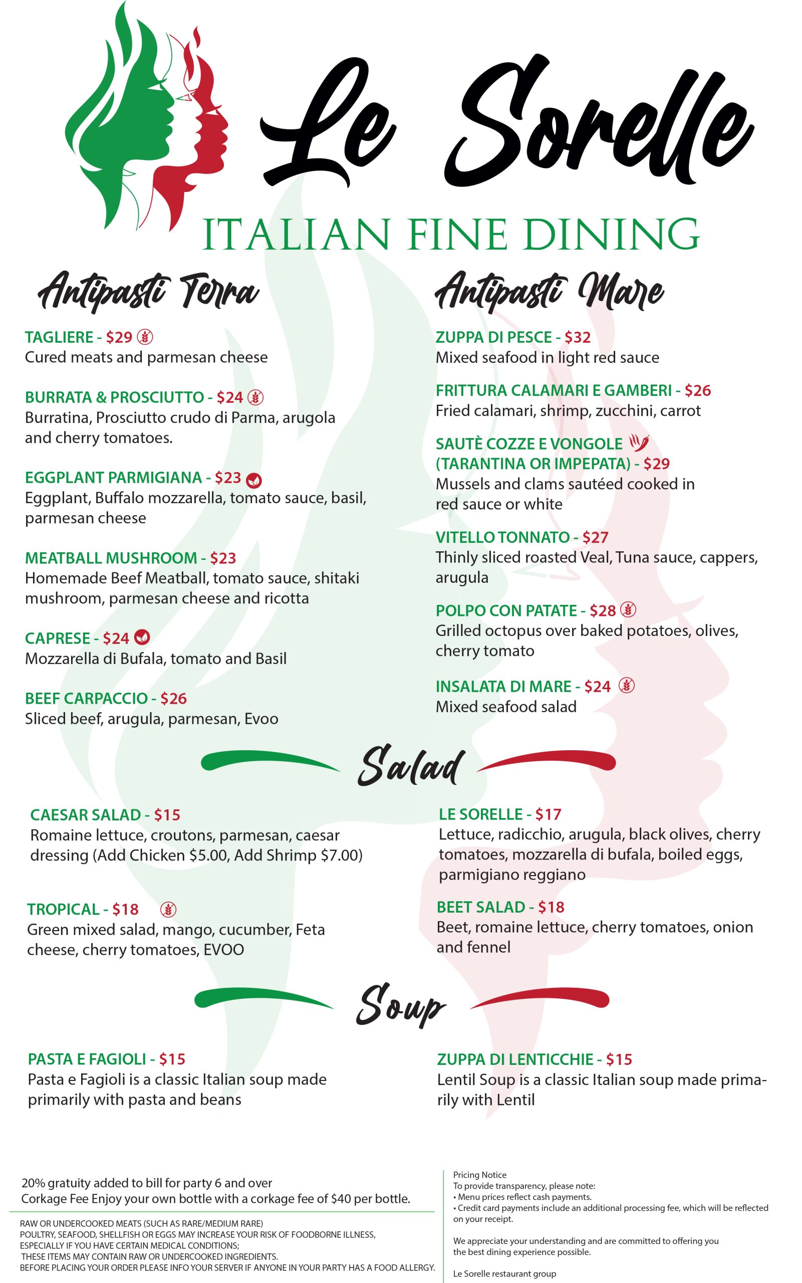 Menus - Le Sorelle Restaurant! best italian restaurant in boca raton Florida ,USA